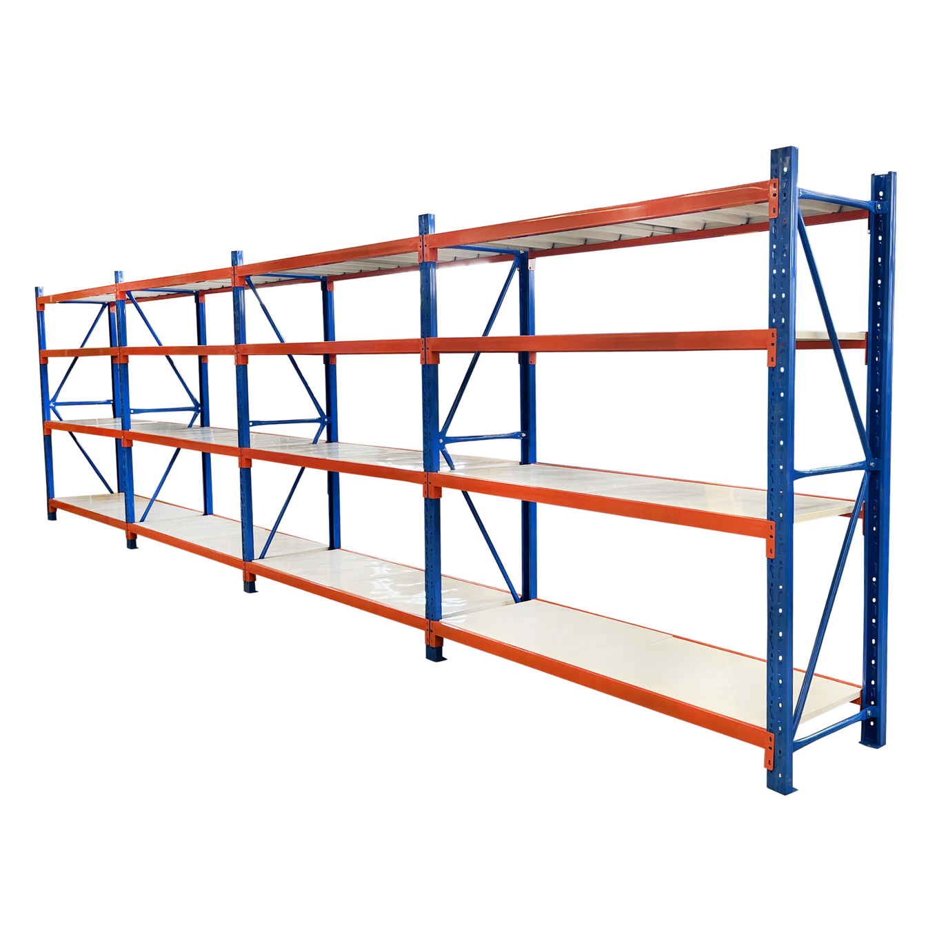 4 Bay Longspan Shelving 2000H x 8000W x 600D Blue/Orange – Shelving Pro